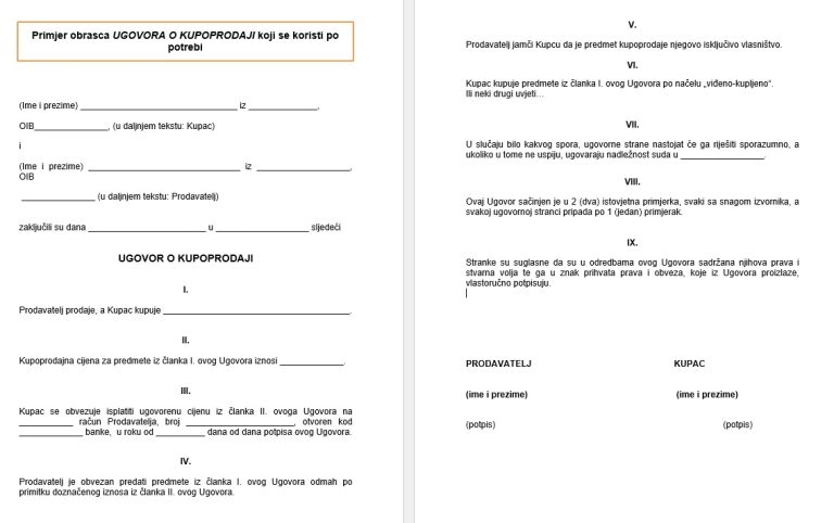 Kupoprodajni ugovor: što je, kako izgleda, gdje se može nabaviti? - HOU.hr